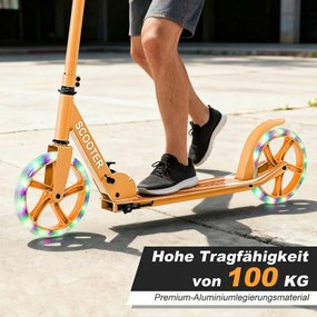 Costway Skládací koloběžka s nosností 100 kg a 2 LED koly, výškově – pomerančový