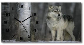 Wallmuralia Moderní skleněné hodiny na stěnu Šedý vlk 60x30 cm