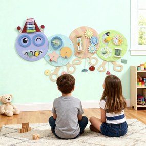 AIYAPLAY 7v1 nástěnné hračky, xylofon, ozubená kola, design housenek, MDF, 108 cm, barevné
