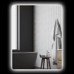 kleankin Obdélníkové LED koupelnové zrcadlo na zdi s osvětlením 80 x 60 cm s nastavením jasu bíle průhledné