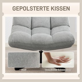 HOMCOM Otočné křeslo lounge s širokým sedákem, voděodpudivá chenille úprava, zkřížené ocelové nohy, světle šedá