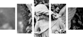 5-dílný obraz socha anděla v černobílém provedení - 100x50 cm