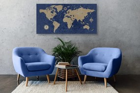 Obraz mapa světa s kompasem v retro stylu na modrém pozadí Varianta: 120x60