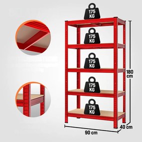 Monzana Regál s vysokou nosností HEAVY, max. 875 kg, 90×40×180 cm, červená