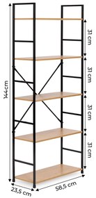 Dřevěný regál s kovovým rámem Loft 5 polic hnědý II