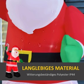 HOMCOM Nafukovací Santa Claus s LED osvětlením, včetně ventilátoru, upevňovacích lan, hřebíků do země, pytlů s pískem, 140cm x 85cm x 250cm