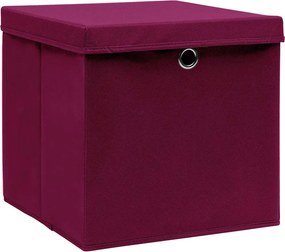 Úložné boxy s víky 4 ks 28 x 28 x 28 cm tmavě červené 325200
