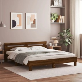 Rám postele s čelem a LED osvětlením hnědý dub 200 x 200 cm 3207524