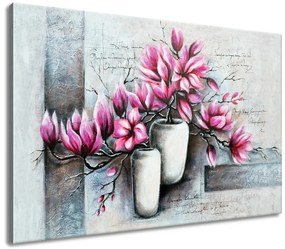 Gario Ručně malovaný obraz Růžové magnolie ve váze Rozměry: 120 x 80 cm