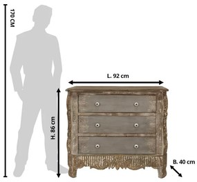 Šedo-hnědá antik dřevěná komoda se šuplíky Gissa - 92*40*86 cm
