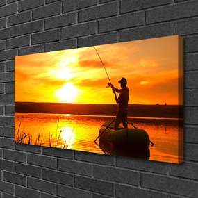 Obraz na plátně Rybář Ryby Západ Jezero 125x50 cm
