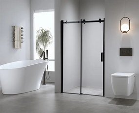 BPS-koupelny Posuvné sprchové dveře HYD-PD03B 100 černé/transparent pro instalaci do niky + vanička HYD-OSV-ST03A 100x80 bílá