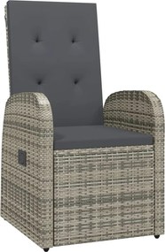 vidaXL Polohovací zahradní židle s poduškami 2 ks šedé polyratan [319539]