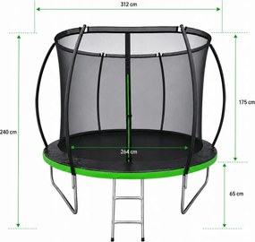 TRENDIE Trampolína s vnitřní sítí 312 cm zelená + žebřík