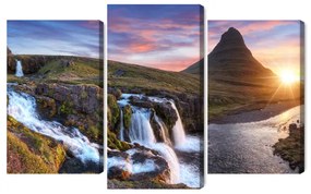 Vícedílný obraz Kirkjufell Hora S Vodopády Nedostatek Nedostatek Přírodní plátno 180x120