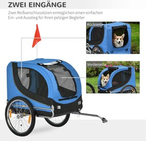 PawHut přívěs pro psy přívěs na kolo přívěs pro psy, přívěs pro psy, modrý+černý, 130x73x90cm| Aosom