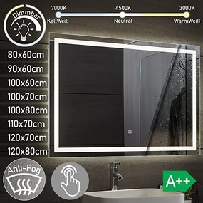 80761 Aquamarin Koupelnové zrcadlo s LED osvětlením 28 W, 80x60cm