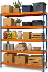 Regál 200x90x50 cm lakovaný 5-policový, nosnost 100 kg - modro-oranžový