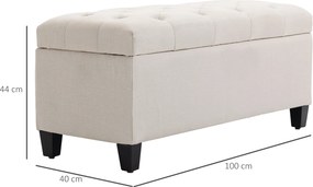 HOMCOM Lavice Čalouněná lavice s úložným prostorem, truhla, polyester podobný lnu, kaučukové dřevo, krémově bílá, 100 x 40 x 44 cm| Aosom