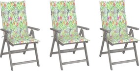 vidaXL Zahradní polohovací židle s poduškami 3 ks masivní akácie [3064738] Barva: Vzor listí