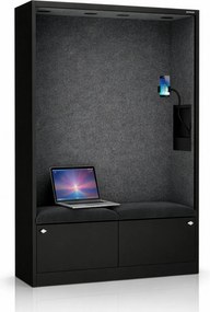 Kancelářská akustická kabina se sedátkem a USB-C portem, korpus černý / sedák tmavě šedá, 1150 mm: SALLY MentalBox