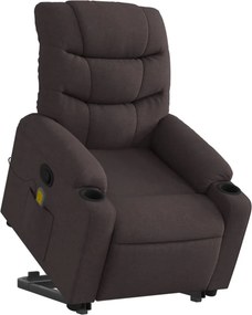 Zvedací masážní polohovací křeslo tmavě hnědé textil 3206659