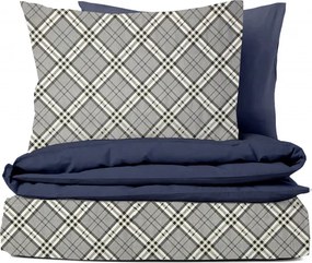 Ervi Bavlněné povlečení oboustranné - Grey Tartan/modré