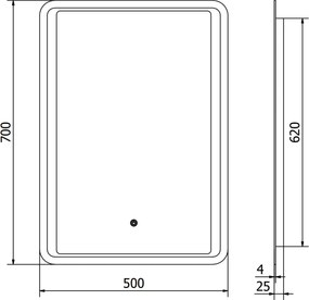 Mexen Zusa, LED koupelnové zrcadlo s podsvícením 50x70 cm, 6000K, ochrana proti zamlžování, 9808-050-070-611-00