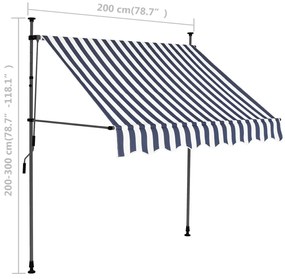 Ručně zatahovací markýza s LED světlem 200 cm modrobílá,  145843