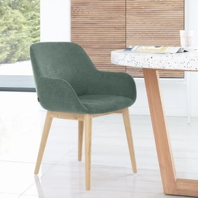 Zelená látková jídelní židle Kave Home Konna s dřevěnou podnoží