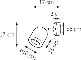 Nástěnné svítidlo Spark 1 se stříbrným připojením černé