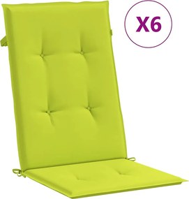 Podušky na židli vysoké opěradlo 6 ks jasně zelené 120x50x3 cm 314121