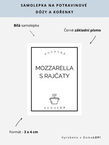 Samolepka na kořenky MOZZARELLA S RAJČATY bílá 3 × 4 cm základní písmo