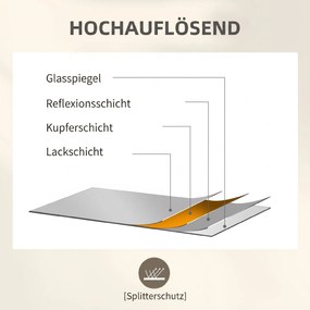HOMCOM Obdélníkové nástěnné zrcadlo 90x60 cm s kovovým rámem - Dekorativní zrcadlo do obývacího pokoje, ložnice a předsíně