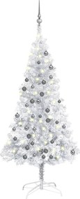 vidaXL Umělý vánoční stromek s LED a sadou koulí 150 cm PET [3077584] Barva: Stříbrná a šedá