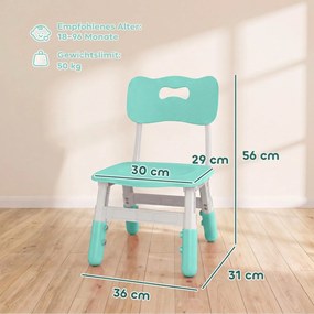 AIYAPLAY dětská židle k psacímu stolu, 2kusová sada, výškově nastavitelná 26-30 cm, ergonomické opěradlo, bez područek pro 1,5–8 let, zelená
