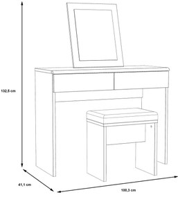 Toaletní stolek JUNO + taburet 45x29,6 cm hnědá/černá