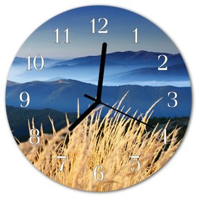 Skleněné hodiny kulaté Hory trávy fi 30 cm