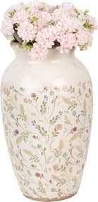 Béžová keramická váza s kvítky Floral Cartoon L - Ø 21*37 cm