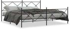 Kovový rám postele s hlavovým a nožním čelem černý 200 x 200 cm