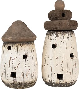 Bílo-hnědá přírodní dřevěná dekorace Maják Nauticco - Ø 11*23 cm