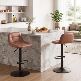 HOMCOM 2dílná sada barových židlí z PU kůže, retro-průmyslový styl, výškově nastavitelná, otočná o 360°, 40x41,5x76-98cm, tmavě hnědá
