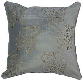 Šedý sametový polštář se zlatými slony - 45*45*16cm