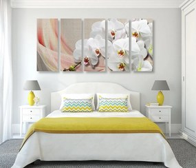 5-dílný obraz bílá orchidej na plátně - 200x100 cm