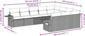 10dílná zahradní sedací souprava s poduškami šedá polyratan 3220689