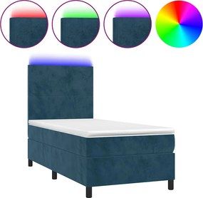 Box spring postel s matrací a LED tmavě modrá 80 x 200 cm samet 3135973