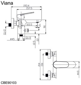 Mereo Viana vanová nástěnná baterie 150 mm bez příslušenství mosaz chrom CBE90103