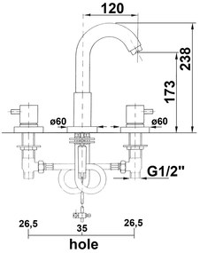 Sapho AIRTECH tříprvková stojánková umyvadlová baterie bez výpusti, chrom 402/S