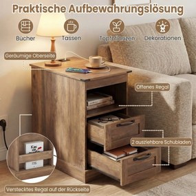 Costway Noční stolek s nabíjecí stanicí, úzký s otevřeným úložným prostorem a 2