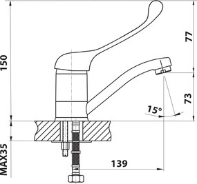 Bruckner Senior umyvadlová baterie stojánková otočné ramínko lékařská páka chrom 424.004.1 Koupelny Bernold